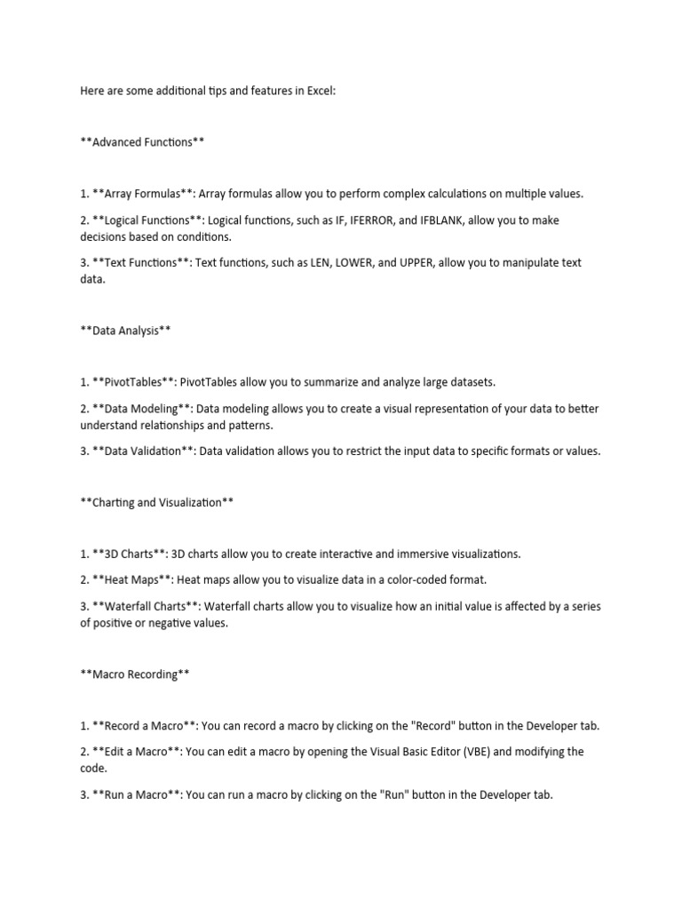 Here are some additional tips and features in Excel | PDF | Microsoft ...