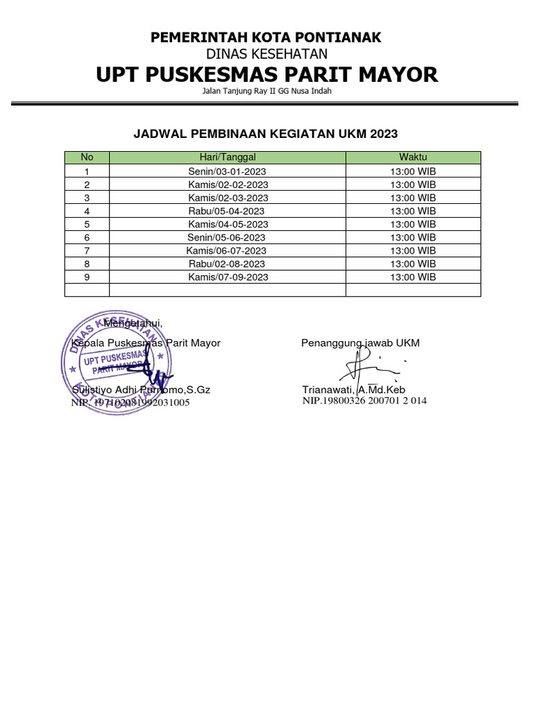 Jadwal Pembinaan UKM 2023 | PDF