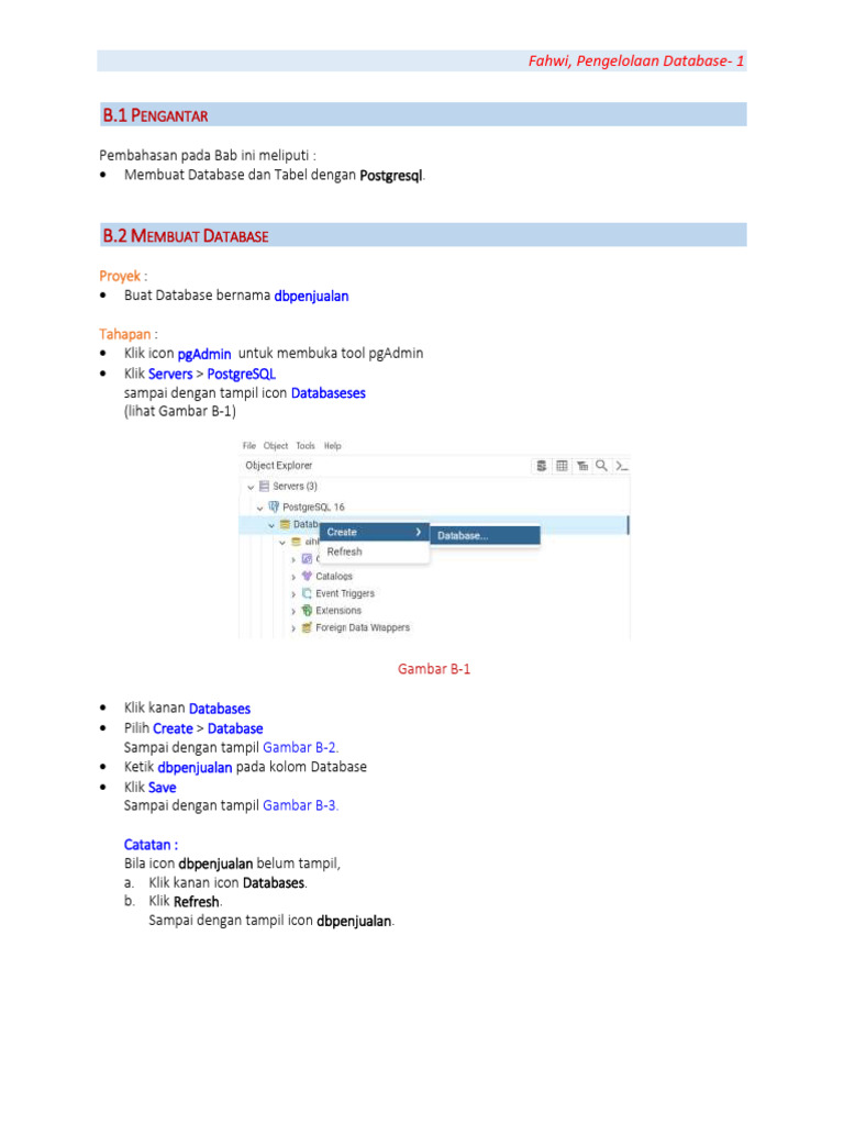 002 Membuat Database Dan Tabel Dengan Postgresql | PDF | Metode & Bahan Ajar | Komputer
