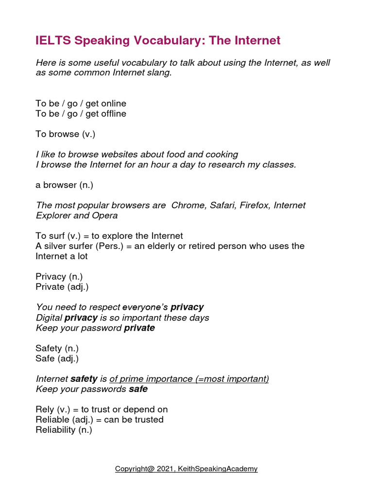 Vocabulary About The Internet | PDF | Language Arts & Discipline ...