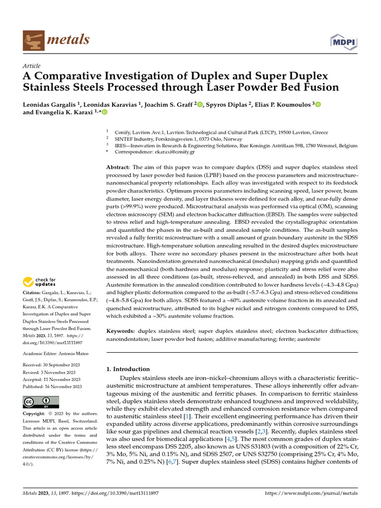 A Comparative Investigation of Duplex and Super Duplex SS Processed ... A Comparative Investigation of Duplex and Super Duplex SS Processed ...