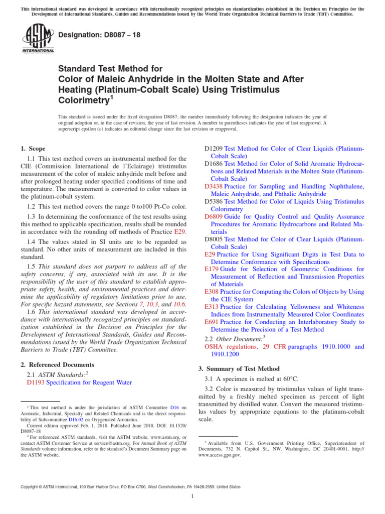 Color of Maleic Anhydride in The Molten State and After Heating ...