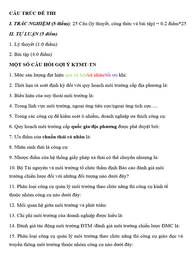 KTMT - Cau Truc de Thi Va Goi y Noi Dung On Tap | PDF