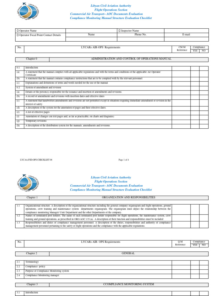 Lycaa FSD Ops Checklist 08 | PDF | Audit | Regulatory Compliance
