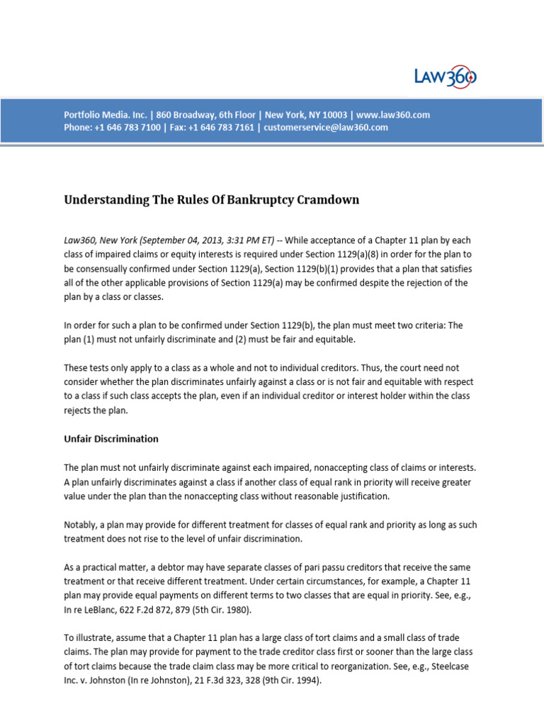 Understanding The Rules of Bankruptcy Cramdown | PDF | Chapter 11 ...