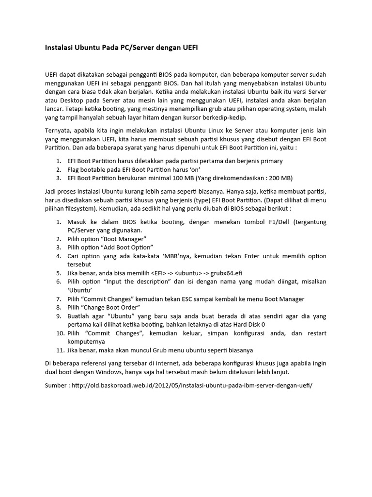 Instalasi Ubuntu Pada PC-Server Dengan UEFI | PDF