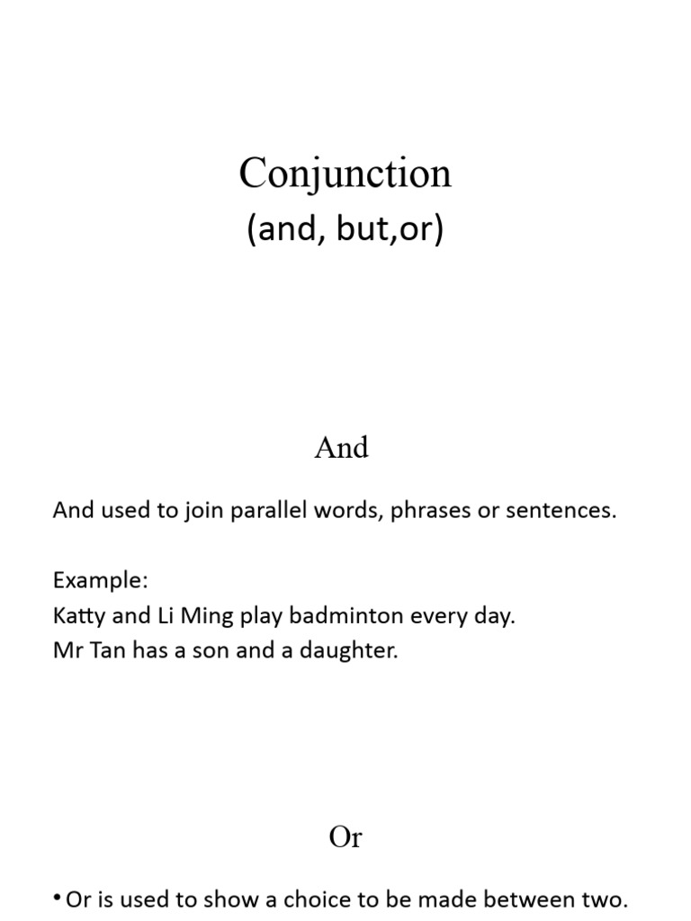 Conjunctions: And, Or, But Explained | PDF | Language Arts & Discipline | Wellness