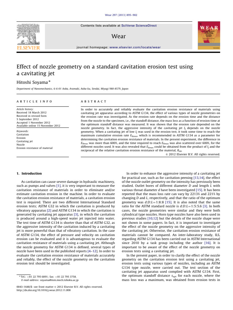 Effect of Nozzle Geometry on a Standard Cavitation Erosion Test Using a ...