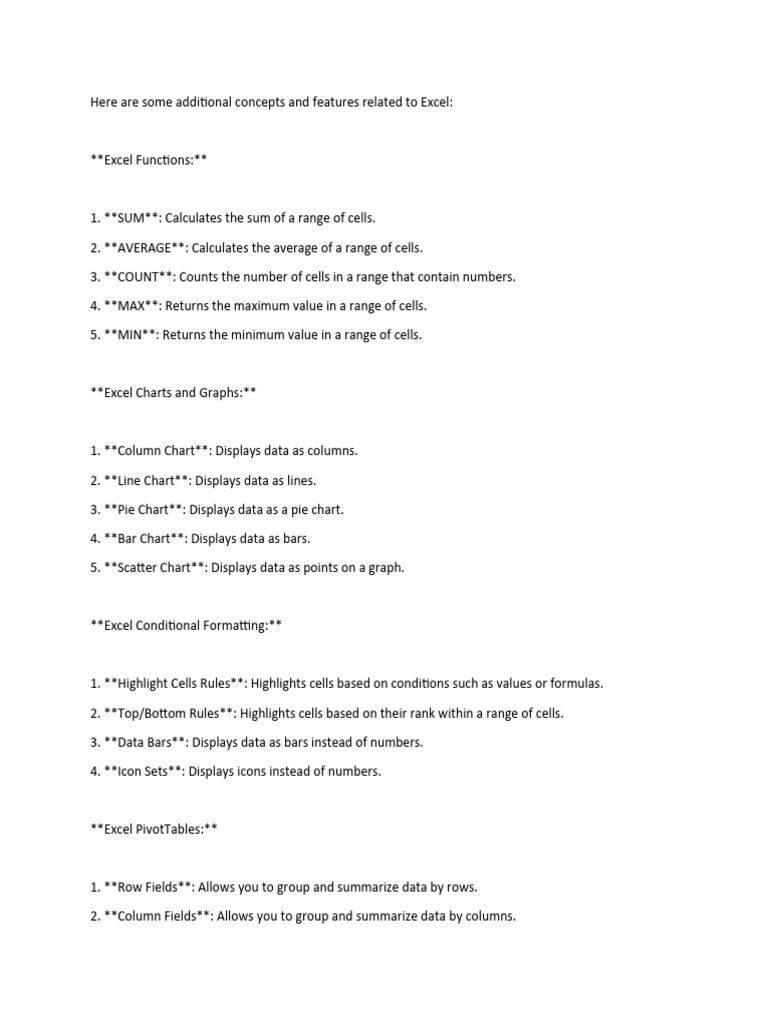 Here Are Some Additional Concepts and Features Related To Excel | PDF ...