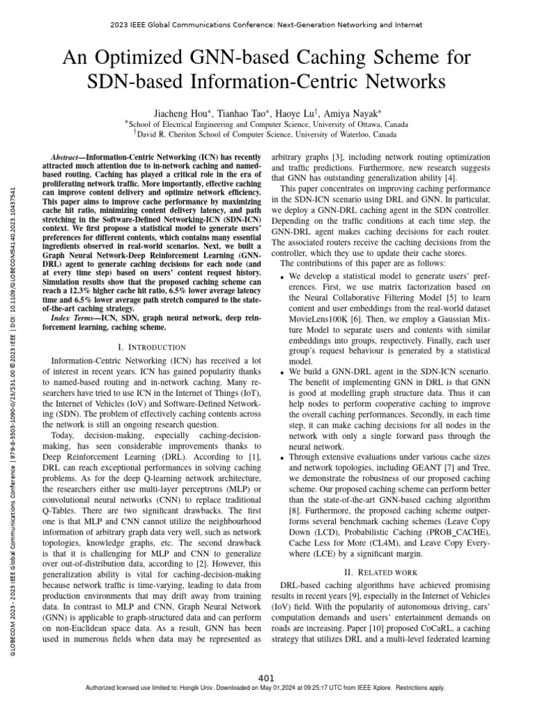 An Optimized GNN-Based Caching Scheme For SDN-Based Information-Centric Networks | PDF | Cache ...