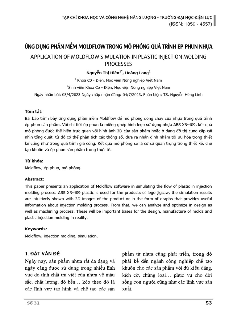 Ứng Dụng Phần Mềm Moldflow Trong Mô Phỏng Quá Trình Ép Phun Nhựa | PDF