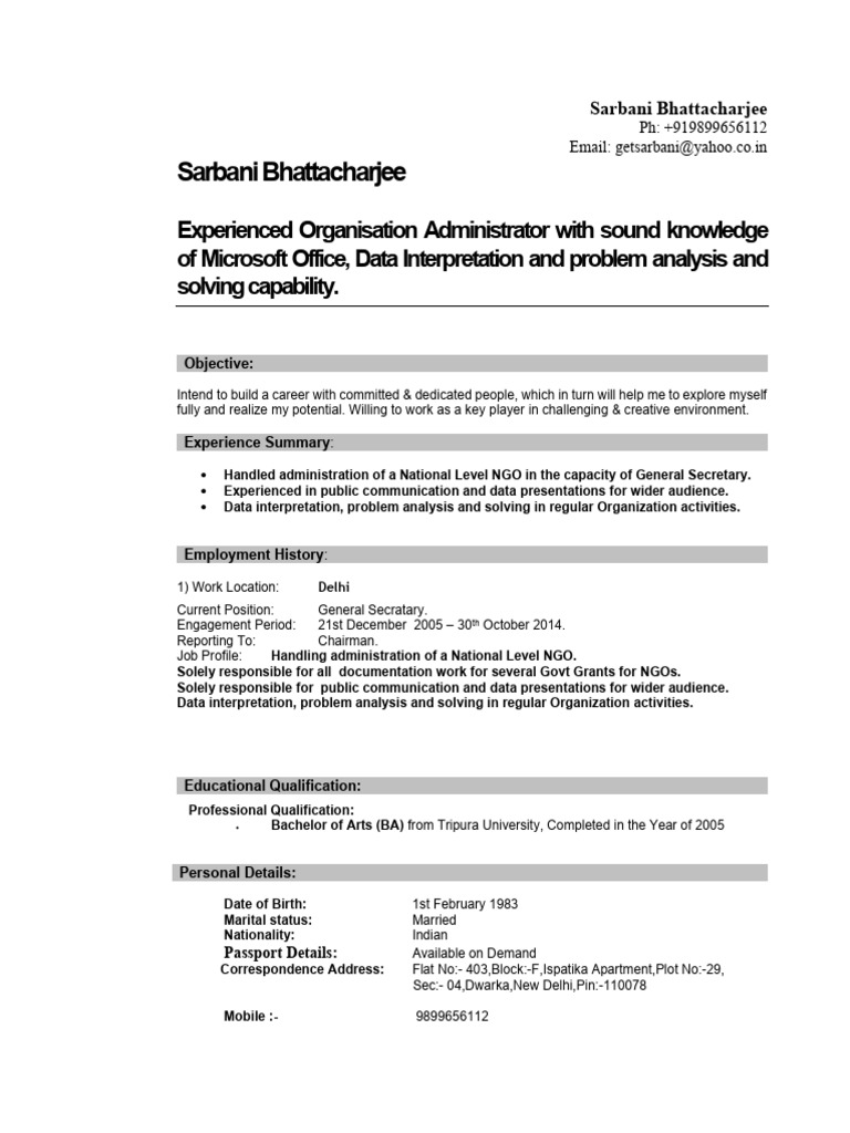 Sarbani Bhattacharjee Resume | PDF