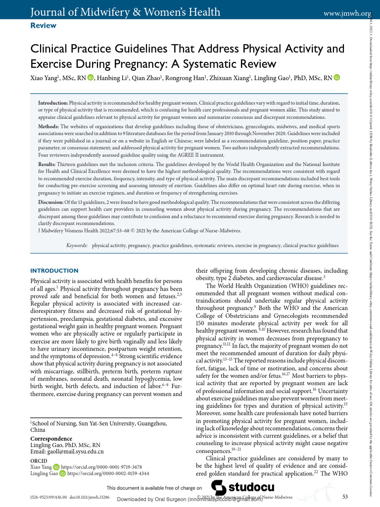 Guidelines for Exercise in Pregnancy | PDF | Pregnancy | Systematic Review
