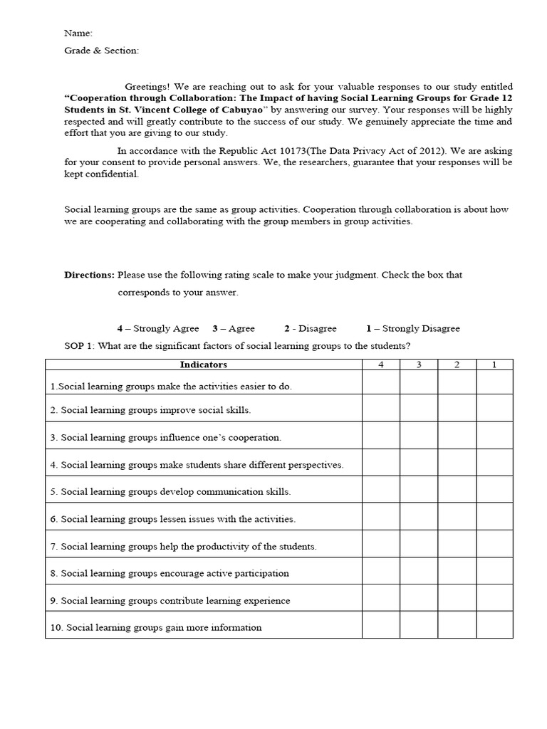 Sample Questionnaires 1 | PDF | Learning | Cooperation