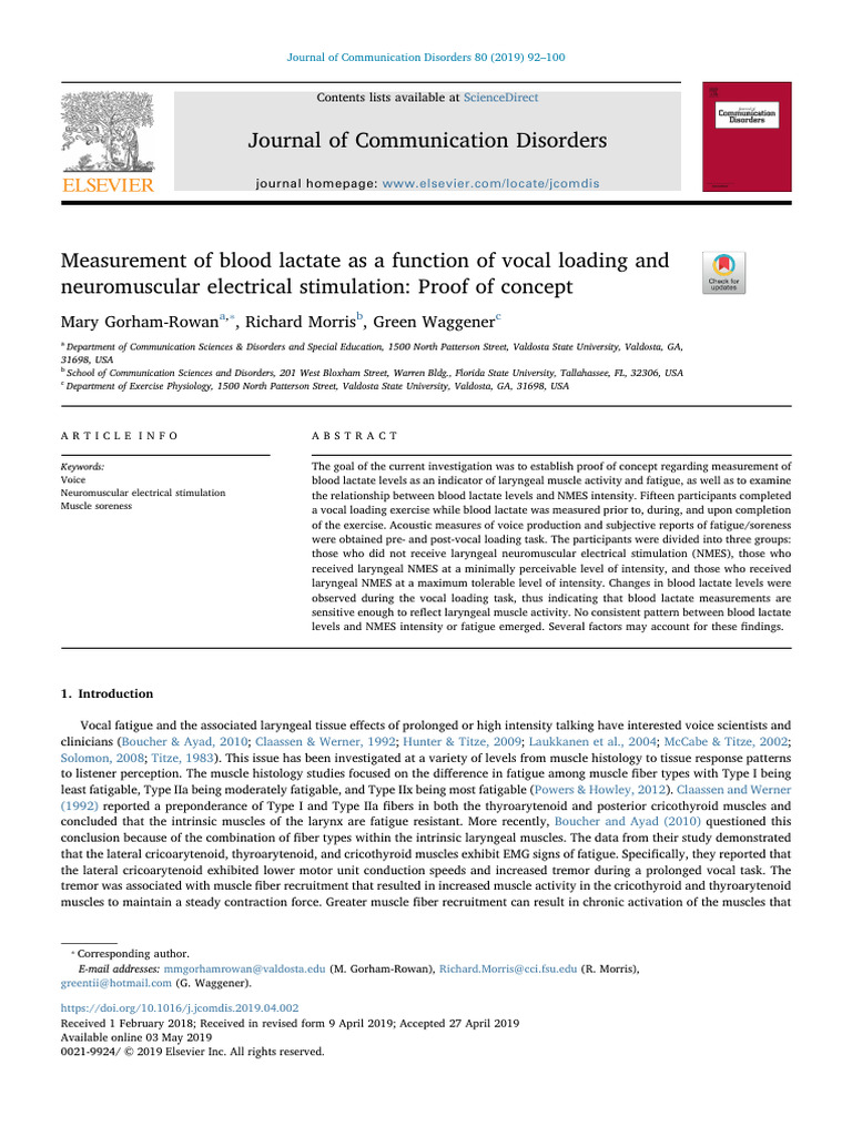 Measurement of Blood Lactate As A Function of Vocal Loading and ...