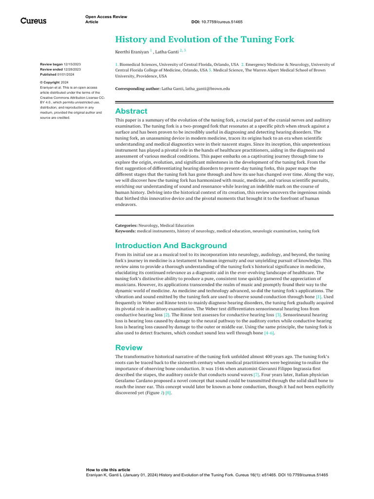 History-and-evolution-of-the-tuning-fork | PDF | Neurology | Hearing