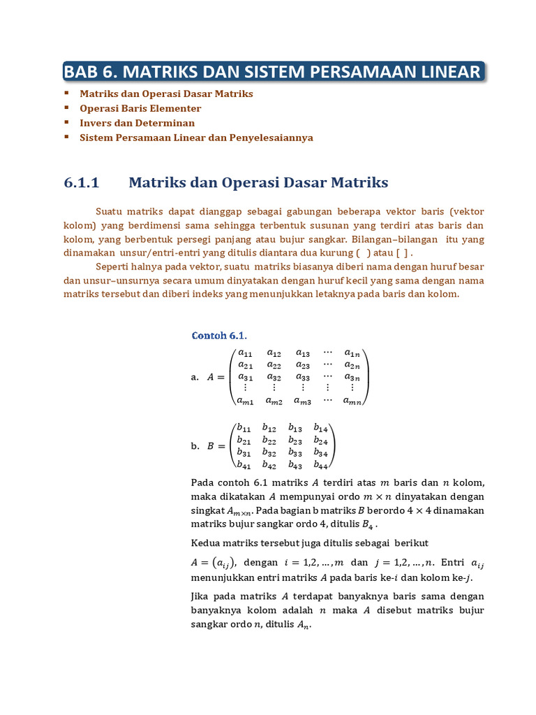 Matriks Dan Operasinya | PDF | Metode & Bahan Ajar | Sains & Matematika