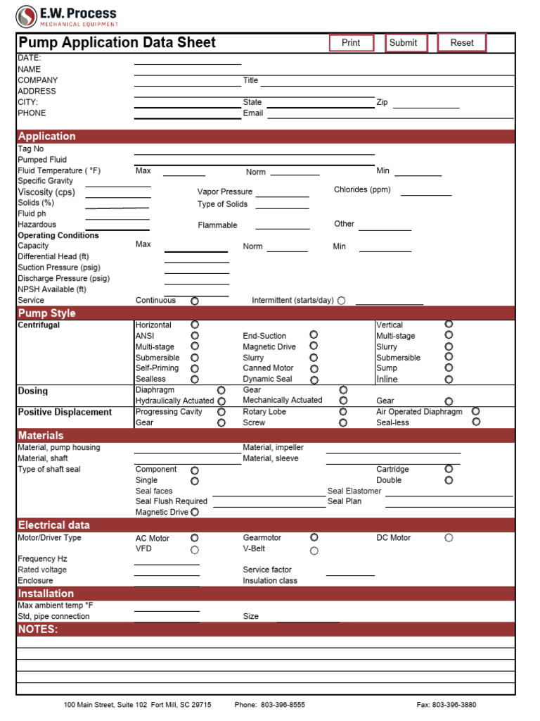 Pump-Application-Data-sheet-EW PRocess | PDF | Pump | Mechanical Engineering
