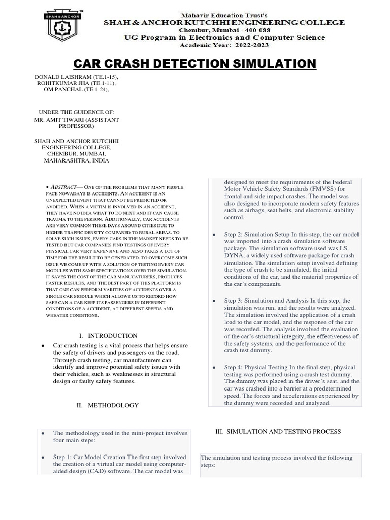Ieee Paper Car Crash Simulation Final Pdf Simulation Traffic