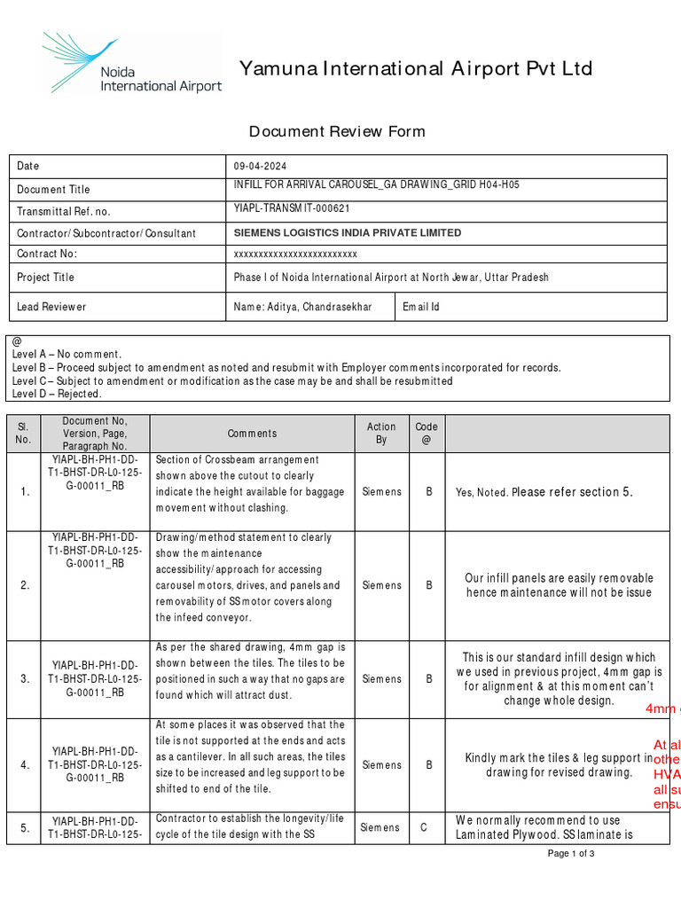 Siemens DRF Response For Infill For Arrival Carousel - Ga Drawing - Grid h04-h05 - r2 | PDF