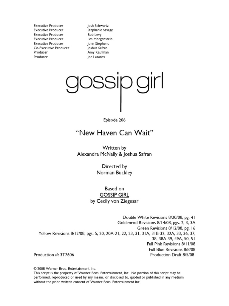 New Haven Can Wait: Gossip Girl Episode | PDF | Gossip Girl