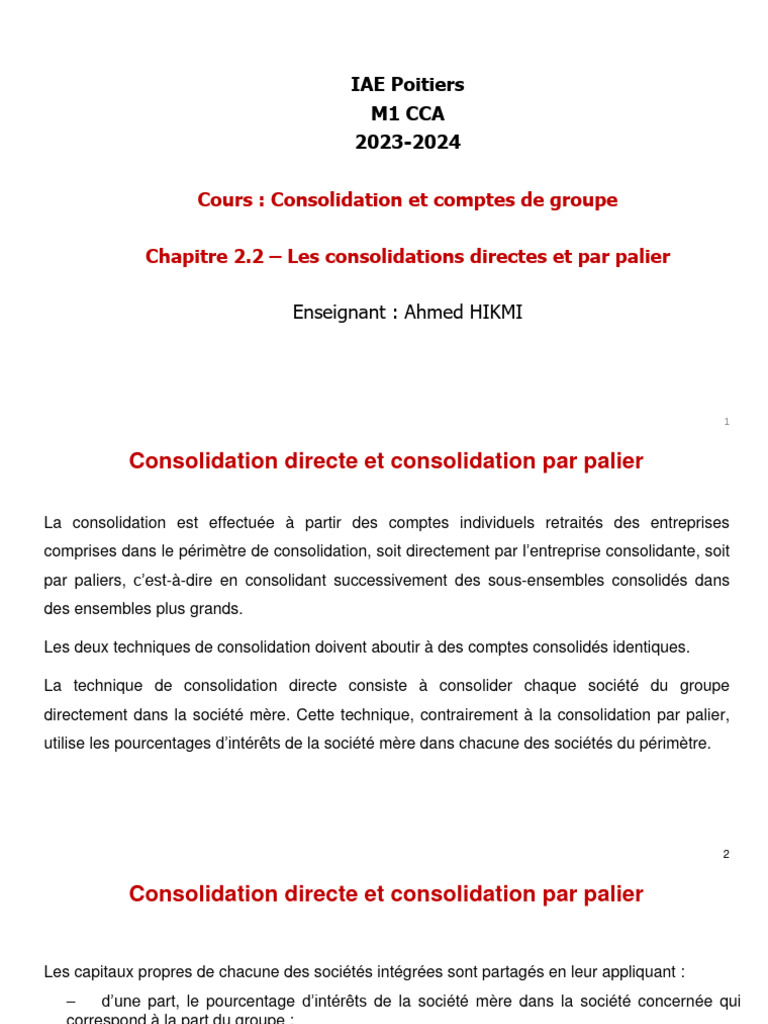 Consolidation directe et par palier | PDF | Capitaux propres | Économie ...