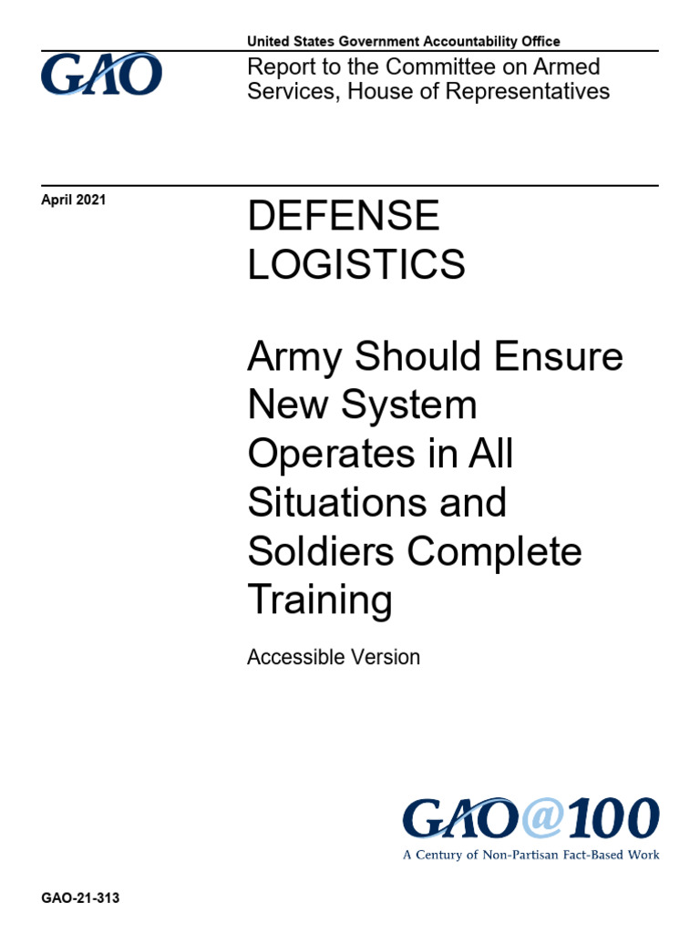 GAO-21-313, Accessible Version, Defense Logistics - Army Should Ensure ...