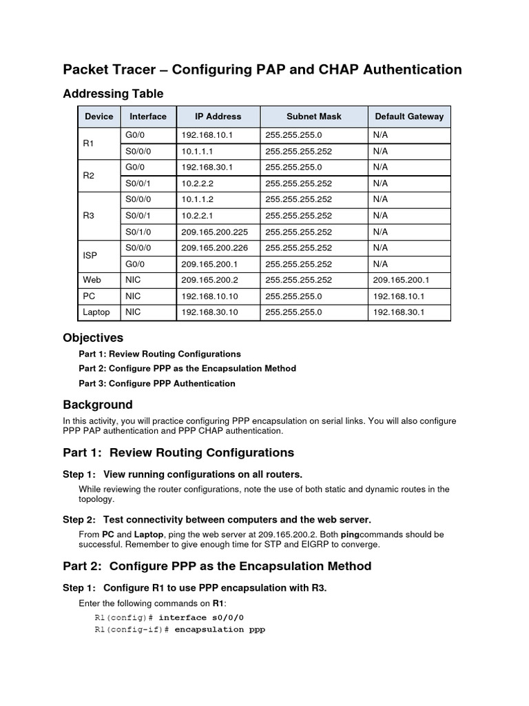 Configuring PAP and CHAP in Packet Tracer | PDF | Router (Computing ...