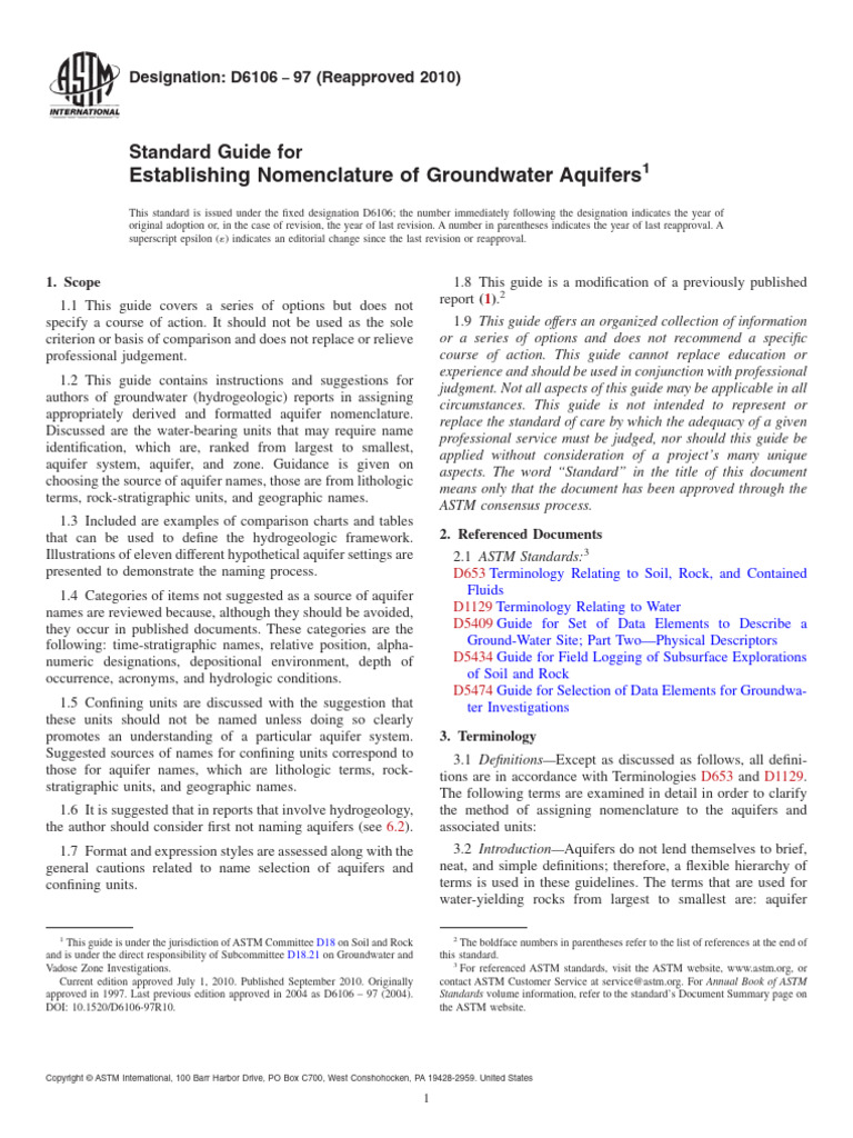 Establishing Nomenclature of Groundwater Aquifers: Standard Guide For | PDF | Hydrogeology | Aquifer