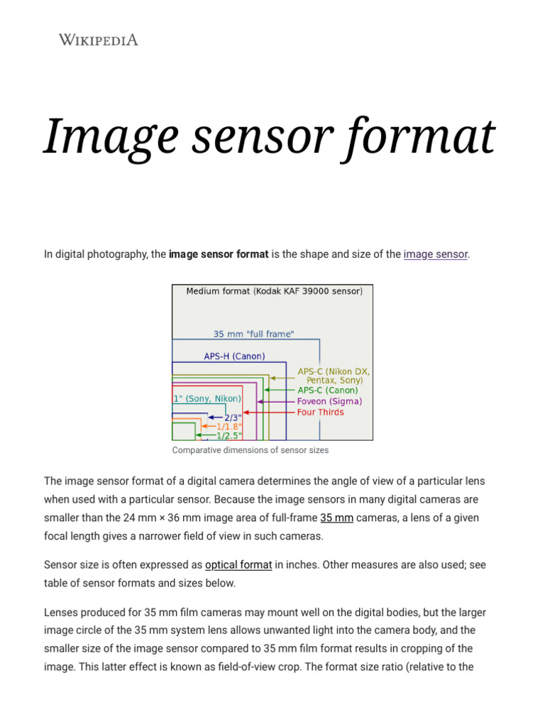 Image Sensor Format - Wikipedia | PDF | Aperture | Digital Single Lens Reflex Camera
