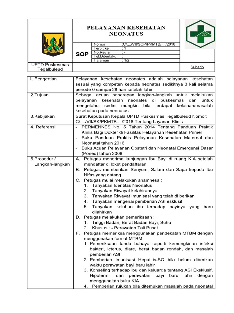 Spo Pelayanan Neonatus Rev 1 | PDF | Sains & Matematika