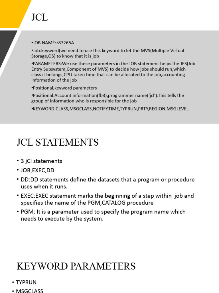 JCL and COBOL Job Parameters Guide | PDF | Data Management | Computer ...