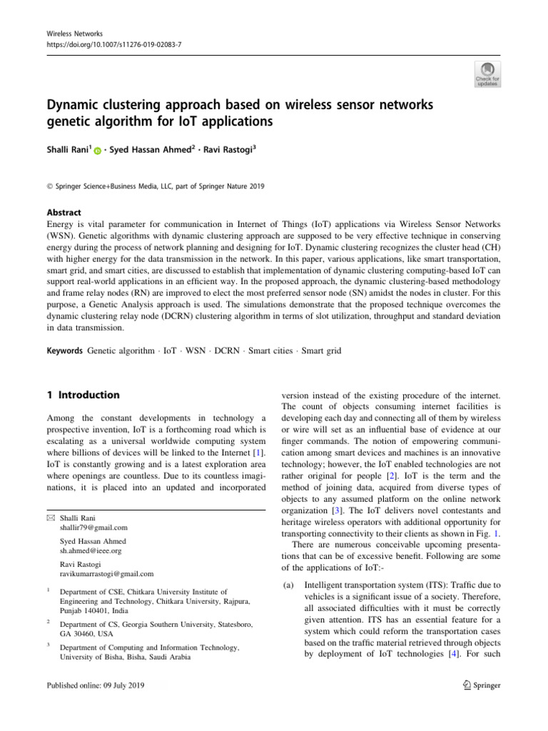 Dynamic Clustering Approach Based On Wireless Sensor Networks Genetic Algorithm For Iot 