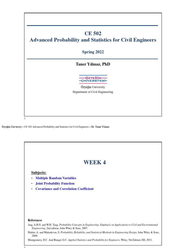CE502 Week 4 Joint Probability | PDF | Probability Distribution | Random Variable