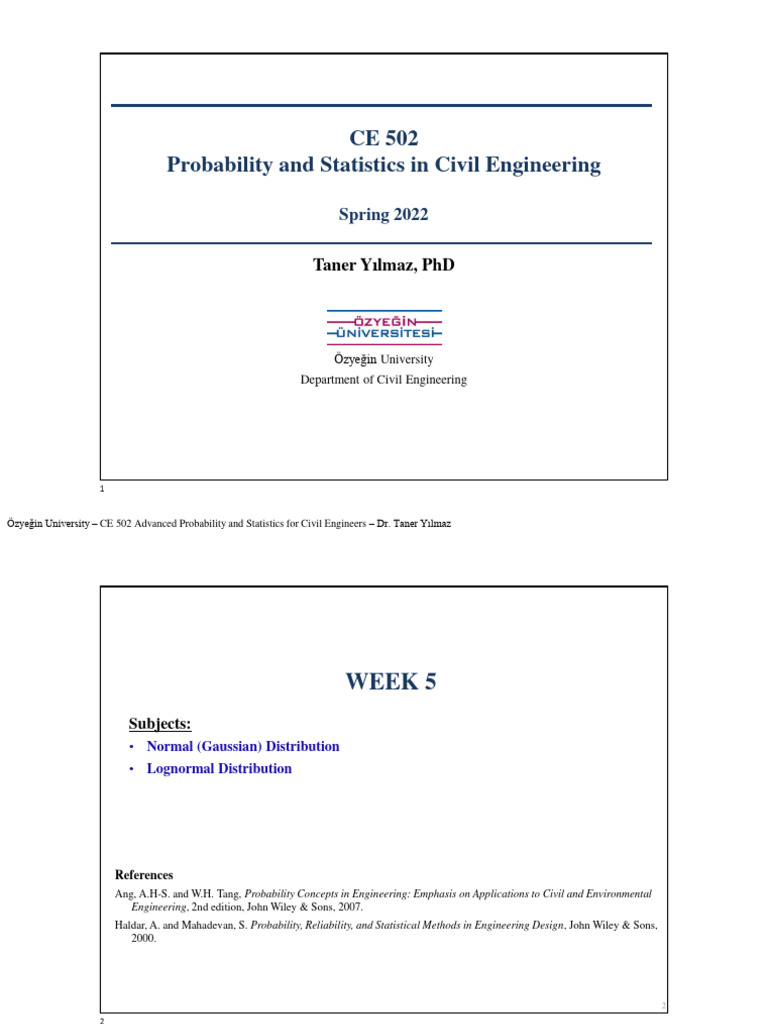 CE502 Week 5 Normal Lognormal Dist | PDF | Probability Distribution | Probability Density Function