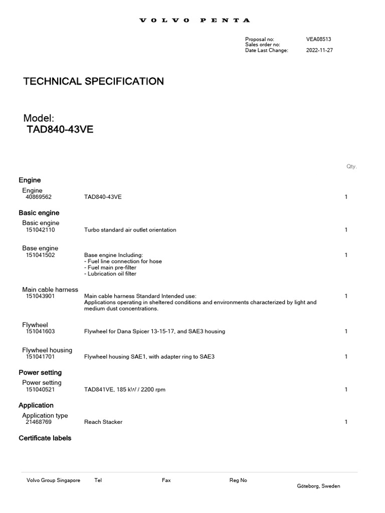Technical Specification Tad841ve 1 | PDF | Engines | Vehicle Technology