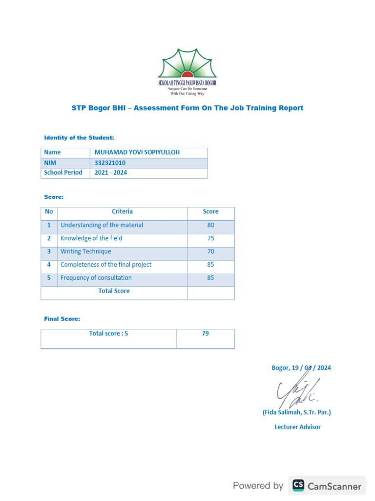 STP Bogor - Form Bimbingan Laporan OTJT - MUHAMAD YOVI SOPIYULLOH - D3 ...