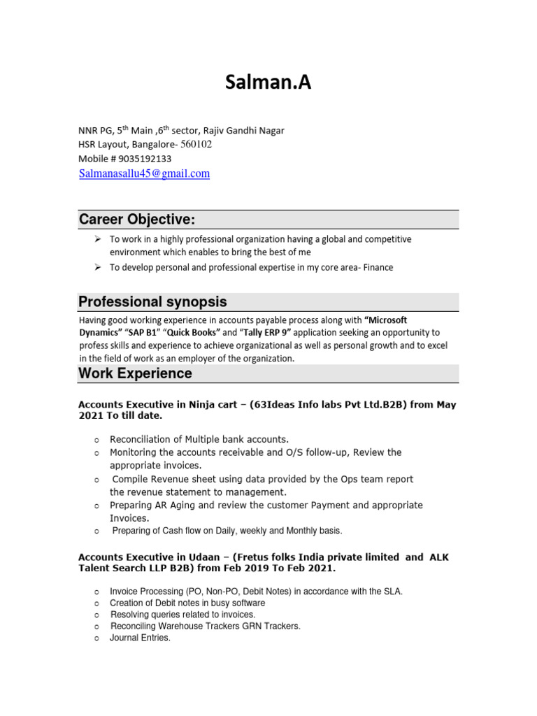 Finance Professional Resume - Salman A | PDF | Accounts Payable | Business