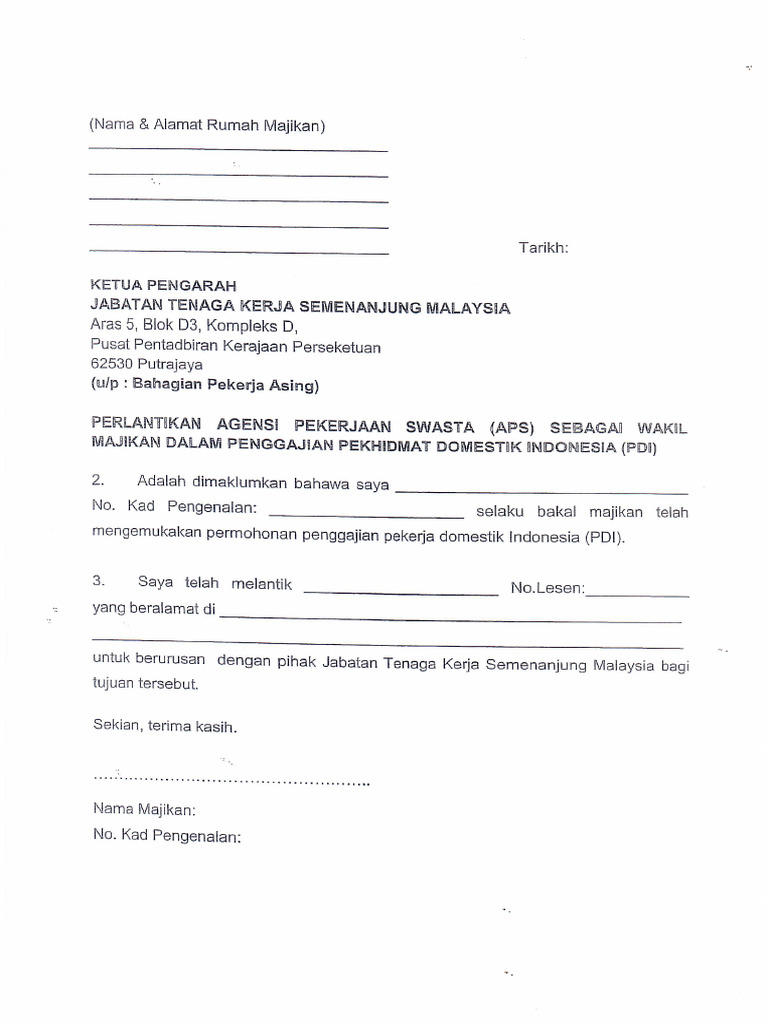 Surat Wakil Majikan JTK | PDF