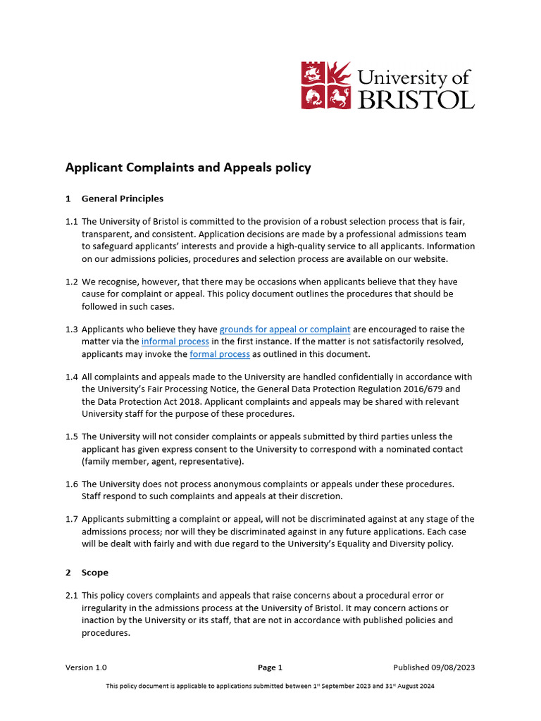 Applicant Complaints and Appeals Policy - 2024 | PDF | Policy | Complaint