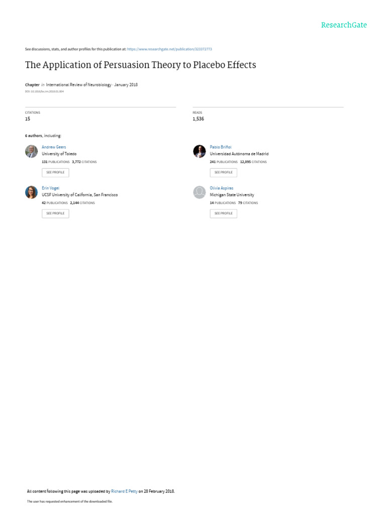 Persuasion Theory in Placebo Effects | PDF | Placebo | Thought