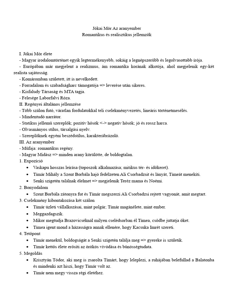 IV. Jókai Mór Az Aranyember. | PDF