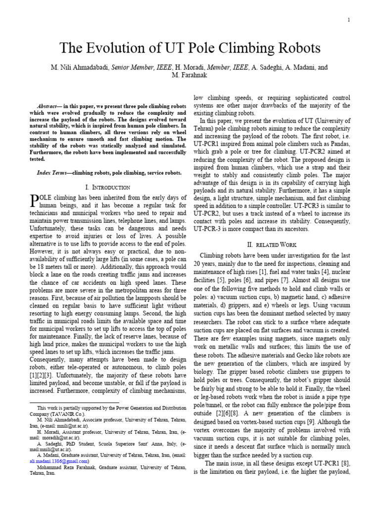 The Evolution of UT Pole Climbing Robots | PDF | Robotics | Force