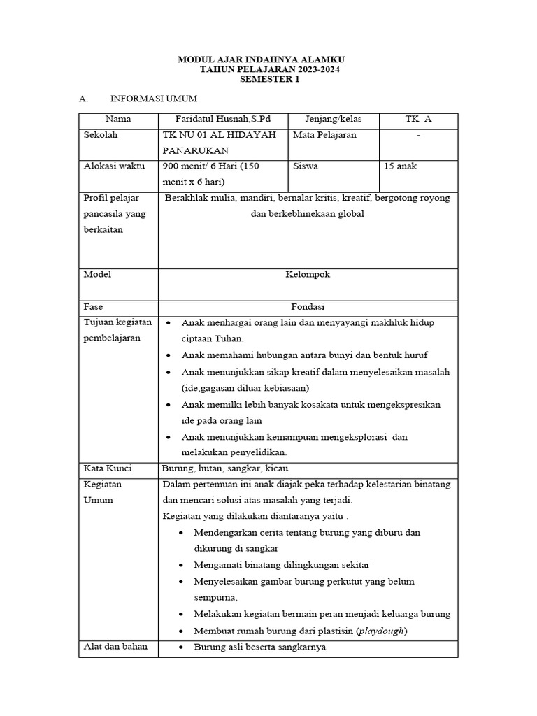 Modul Ajar Kicau Burung Perkutut Faridatul Husnah | PDF
