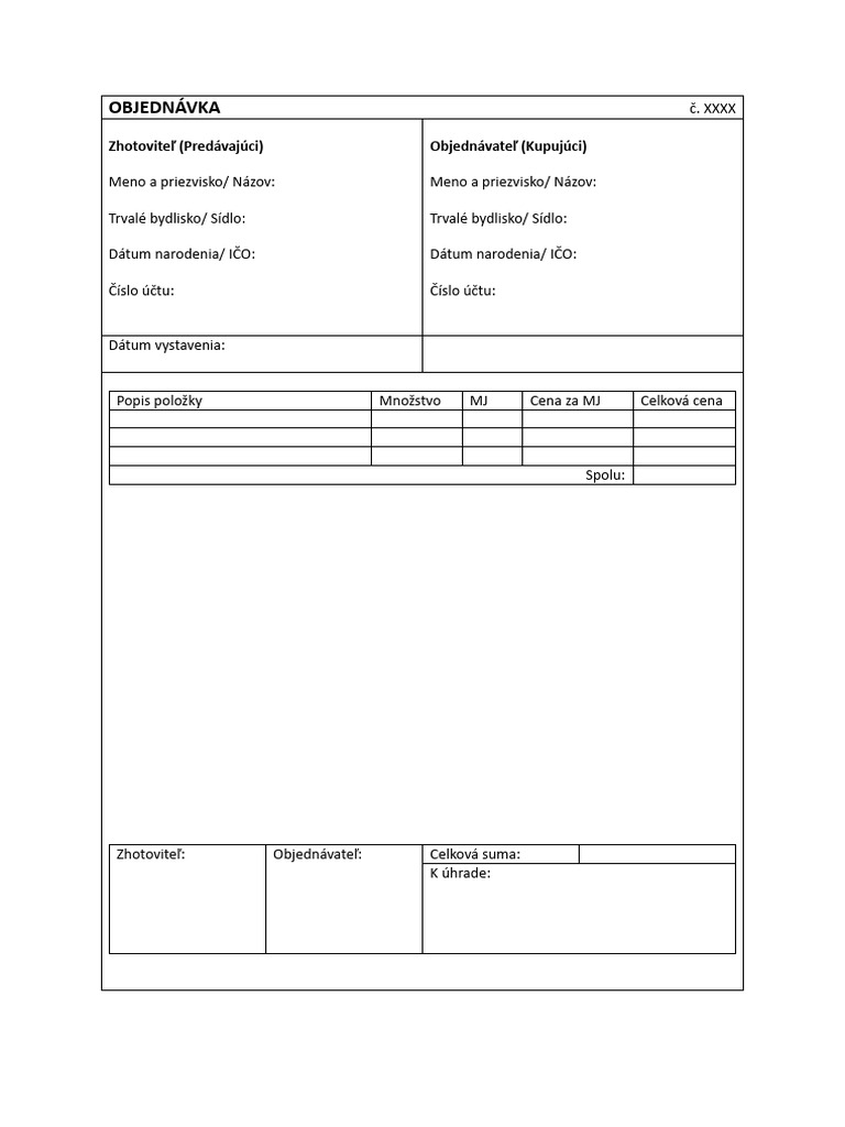 Objednavka Vzor Word | PDF