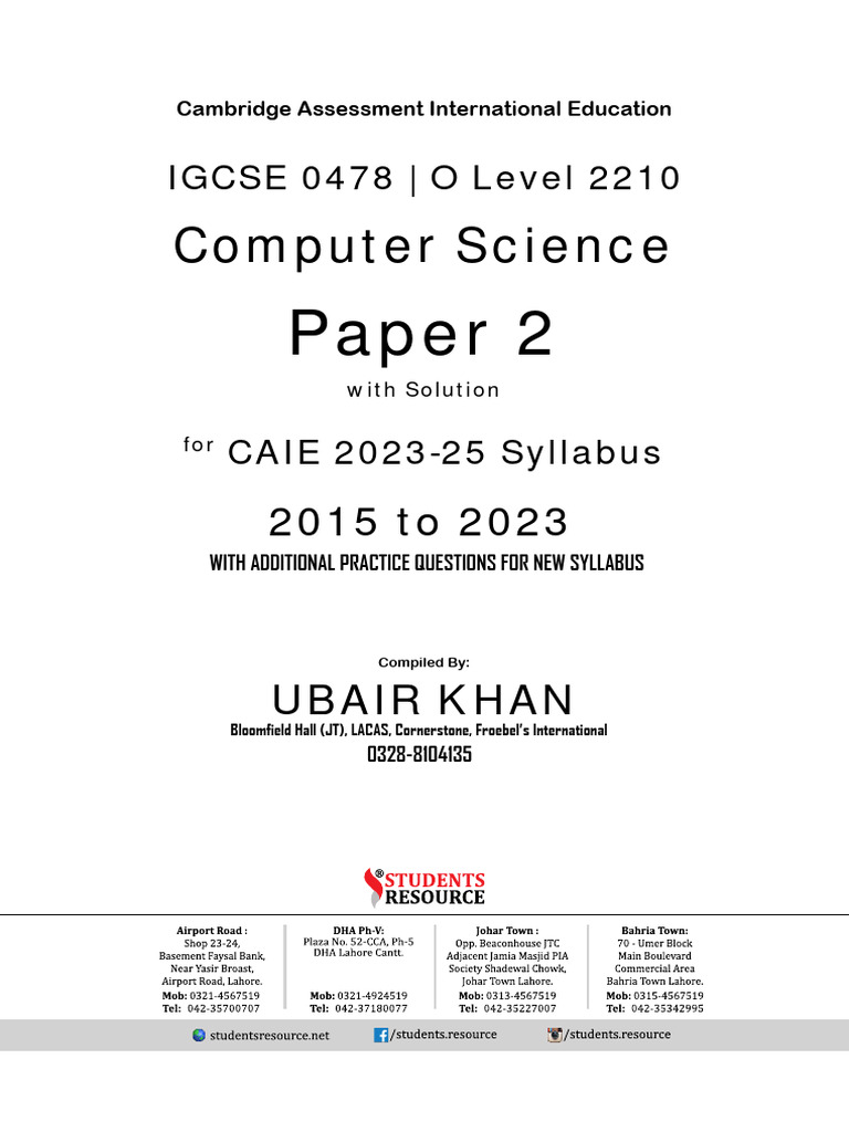 O Level Computer Science Paper 2 Topical by Sir Ubair Khan 01-01-24 | PDF | Copyright | Computing