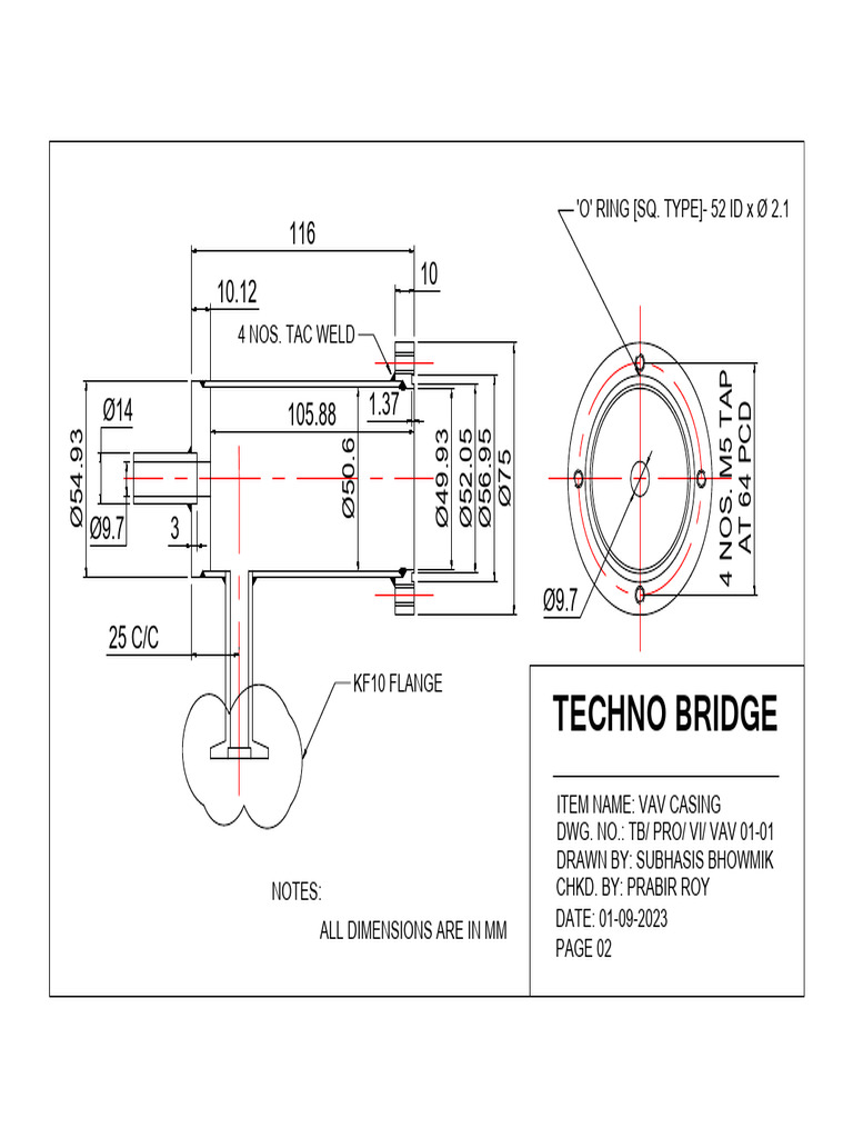 VAV Casing Technical Drawing Details | PDF