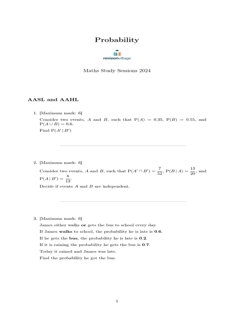 RV Math AA HL - Probability | PDF | Statistical Analysis | Teaching ...