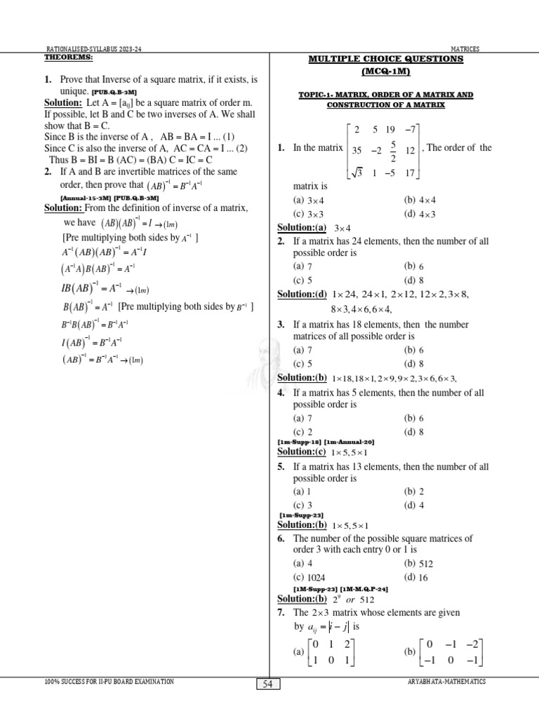 MCP Maths 2024-25-55-59 | PDF | Matrix (Mathematics) | Mathematics