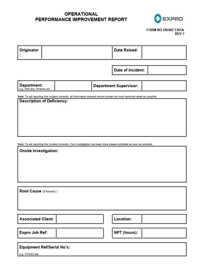 Operations Performance Improvement Report | PDF